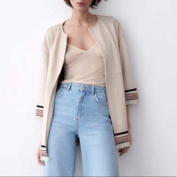 Zara | Jackets & Coats | Zara Combination Faux Suede Jacket In Sand ...